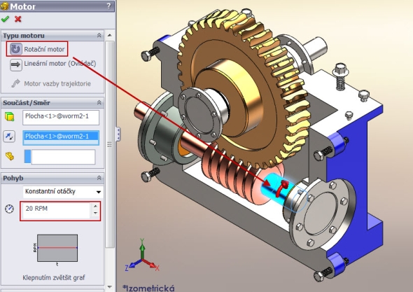 Animovaný pohyb převodovky se šnekovým soukolím - MůjSolidworks.cz